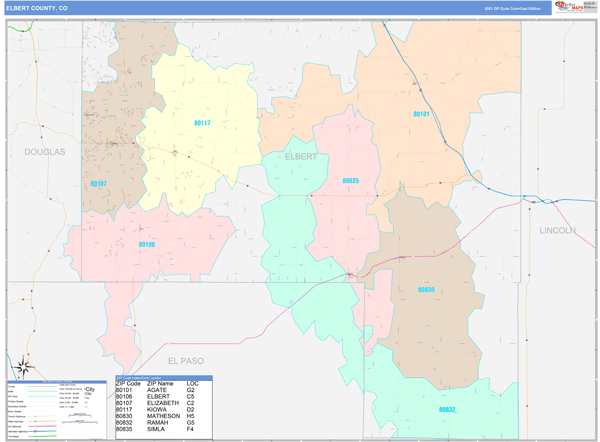 Elbert County, CO Wall Map Color Cast Style by MarketMAPS