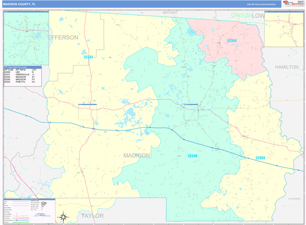 Madison County, FL Wall Map Color Cast Style by MarketMAPS