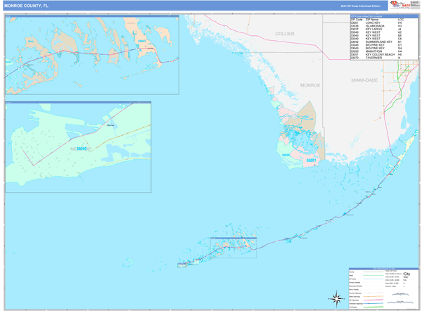 Monroe County, FL Wall Map Color Cast Style by MarketMAPS