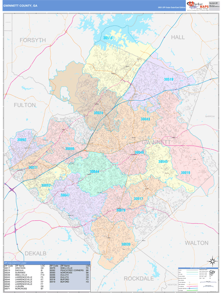 Gwinnett County, GA Wall Map Color Cast Style by MarketMAPS