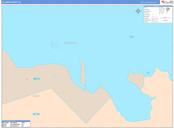 Kalawao County, HI Wall Map Color Cast Style by MarketMAPS