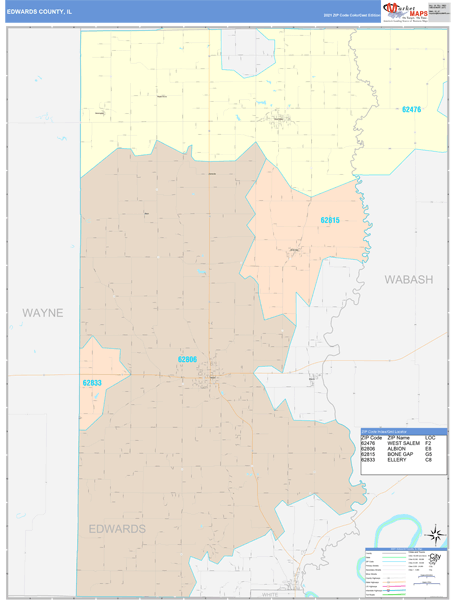Edwards County, IL Wall Map Color Cast Style by MarketMAPS