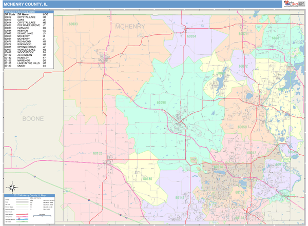 McHenry County, IL Wall Map Color Cast Style by MarketMAPS