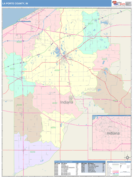 La Porte County, IN Wall Map Color Cast Style by MarketMAPS