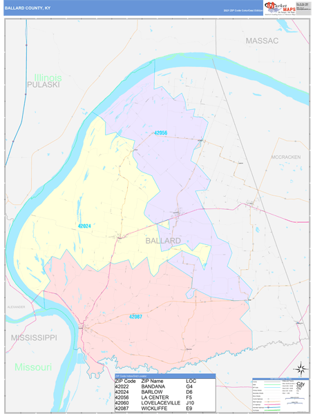 Ballard County, KY Wall Map Color Cast Style by MarketMAPS