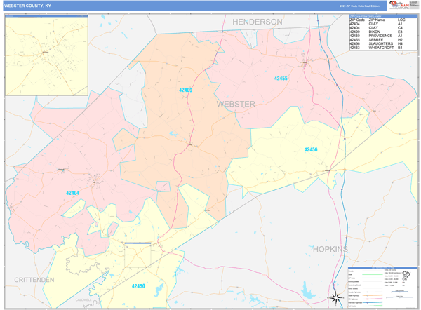 Webster County, KY Wall Map Color Cast Style by MarketMAPS