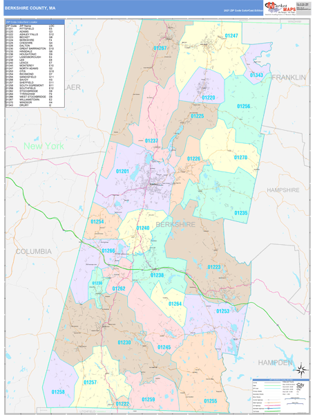 Berkshire County, MA Wall Map Color Cast Style by MarketMAPS
