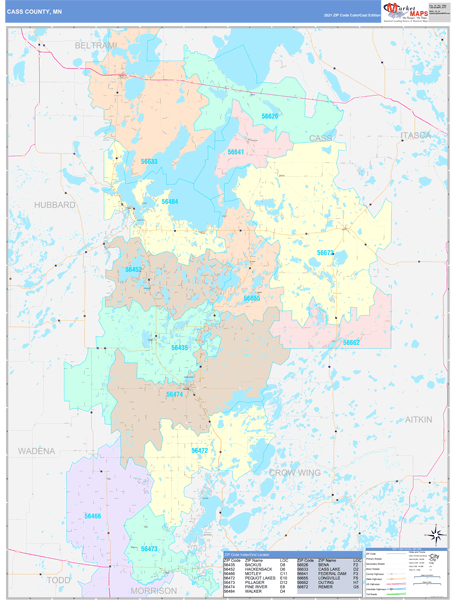 Cass County, MN Wall Map Color Cast Style by MarketMAPS