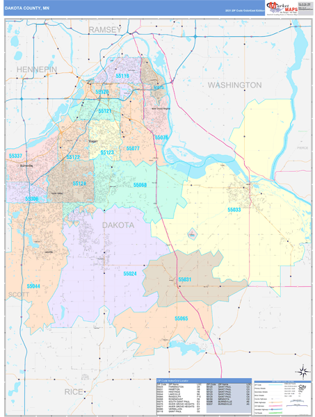 Dakota County, MN Wall Map Color Cast Style by MarketMAPS