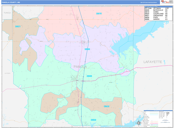 Panola County, MS Wall Map Color Cast Style by MarketMAPS