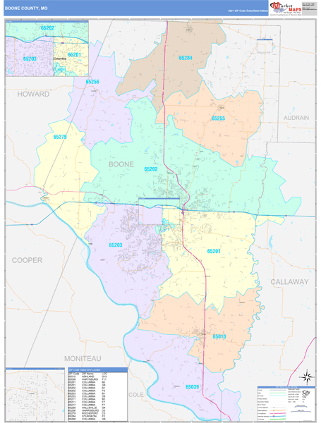 Boone County, MO Wall Map Color Cast Style by MarketMAPS