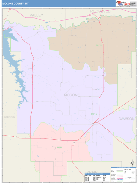 McCone County, MT Wall Map Color Cast Style by MarketMAPS