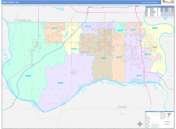 Sarpy County, NE Wall Map Color Cast Style by MarketMAPS