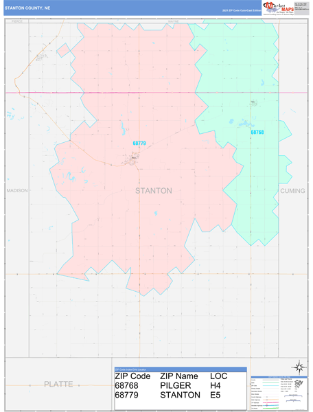 Stanton County, NE Wall Map Color Cast Style by MarketMAPS