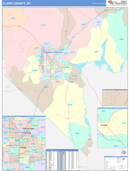 Clark County, NV Wall Map Color Cast Style by MarketMAPS Clark County, NV Wall Map Color Cast Style by MarketMAPS