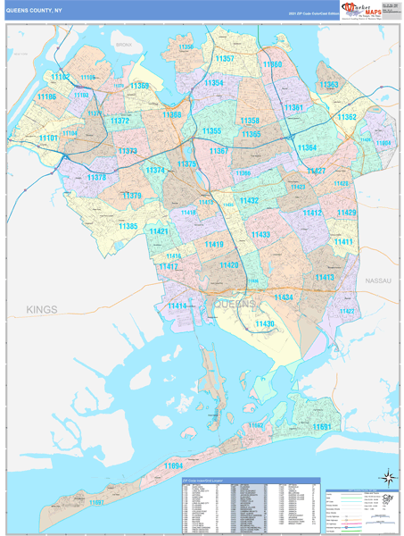 Queens County, NY Wall Map Color Cast Style by MarketMAPS