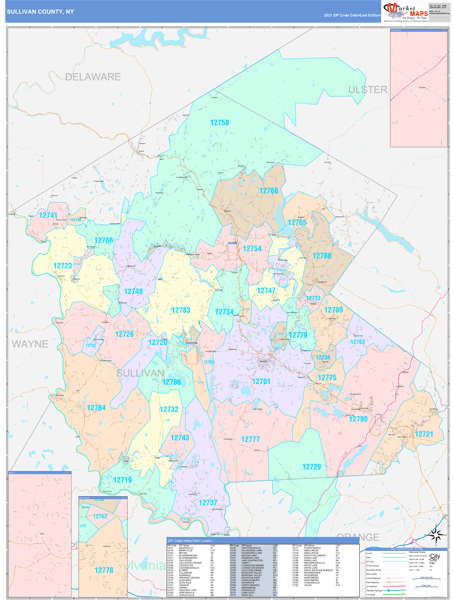 Sullivan County, NY Wall Map Color Cast Style by MarketMAPS