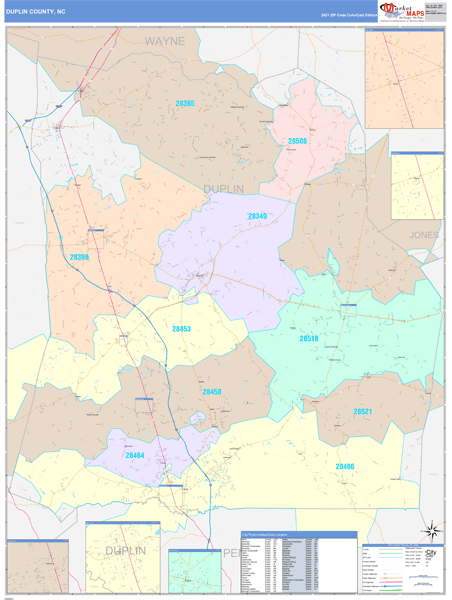 Duplin County, NC Wall Map Color Cast Style by MarketMAPS