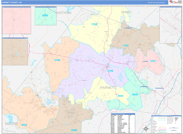 Harnett County, NC Wall Map Color Cast Style by MarketMAPS