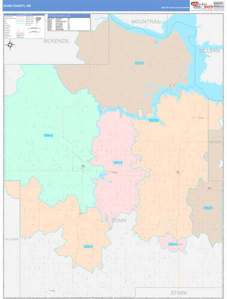 Dunn County, ND Wall Map Color Cast Style by MarketMAPS