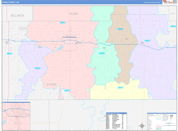 Stark County, ND Wall Map Color Cast Style by MarketMAPS