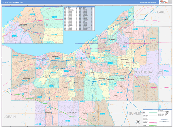 Cuyahoga County, OH Wall Map Color Cast Style by MarketMAPS