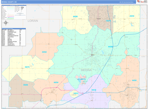 Medina County, OH Wall Map Color Cast Style by MarketMAPS
