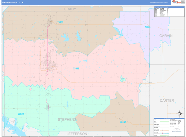 Stephens County, OK Wall Map Color Cast Style by MarketMAPS