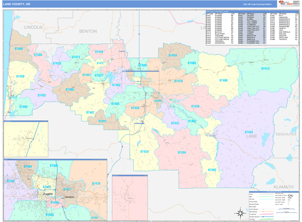 Lane County, OR Wall Map Color Cast Style by MarketMAPS