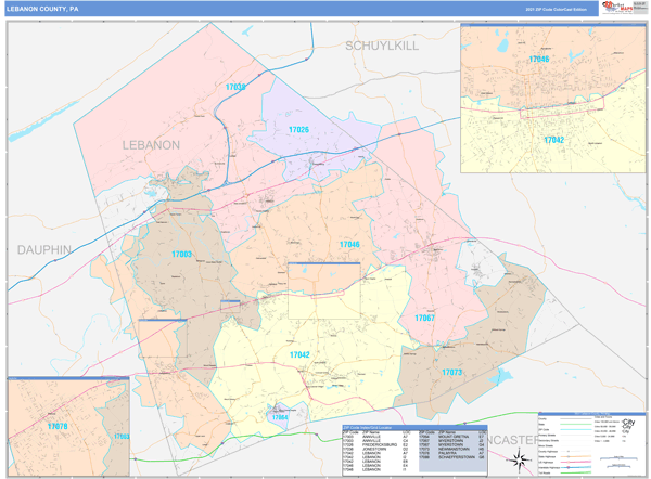 Lebanon County, PA Wall Map Color Cast Style by MarketMAPS