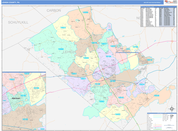 Lehigh County, PA Wall Map Color Cast Style by MarketMAPS