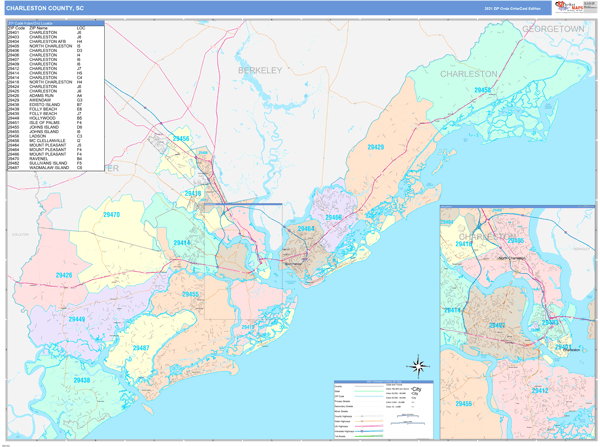 Charleston County, SC Wall Map Color Cast Style by MarketMAPS