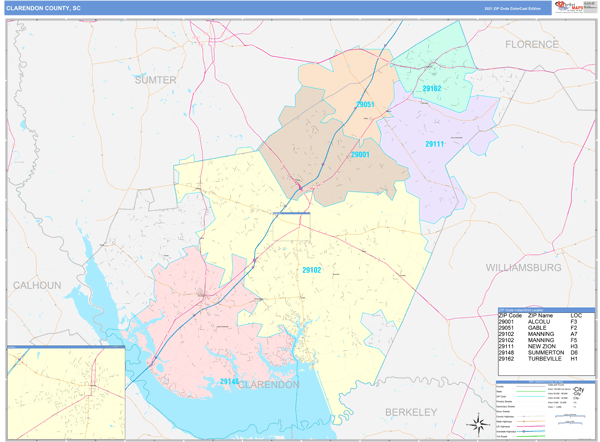Clarendon County, SC Wall Map Color Cast Style by MarketMAPS