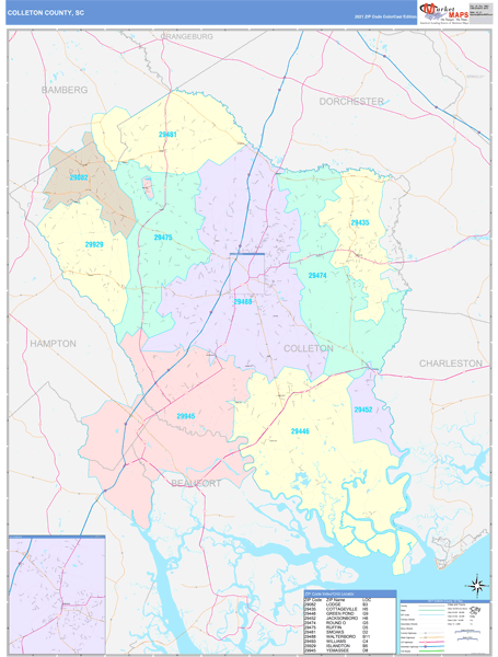 Colleton County, SC Wall Map Color Cast Style by MarketMAPS
