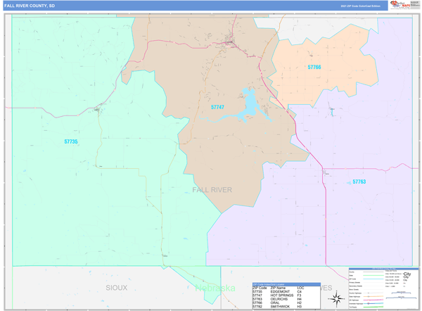 Fall River County, SD Wall Map Color Cast Style by MarketMAPS