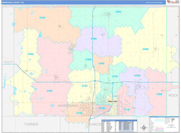 Minnehaha County, SD Wall Map Color Cast Style by MarketMAPS