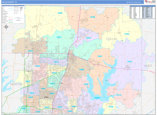 Collin County, TX Wall Map Color Cast Style by MarketMAPS