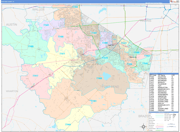 Fort Bend County, TX Wall Map Color Cast Style by MarketMAPS