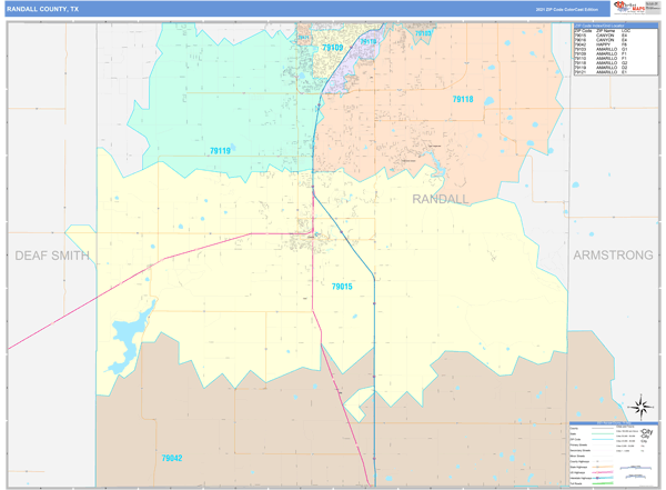 Randall County, TX Wall Map Color Cast Style by MarketMAPS