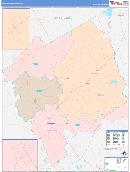 Robertson County, TX Wall Map Color Cast Style by MarketMAPS