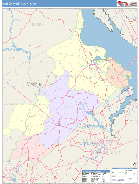 Isle of Wight County, VA Wall Map Color Cast Style by MarketMAPS