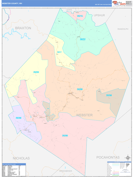 Webster County, WV Wall Map Color Cast Style by MarketMAPS