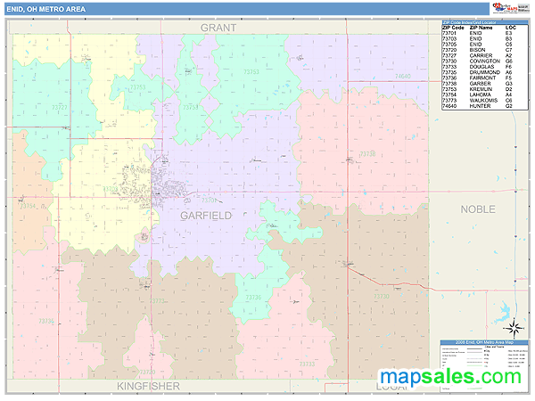 Enid, OK Metro Area Wall Map Color Cast Style by MarketMAPS