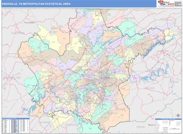 Knoxville, TN Metro Area Wall Map Color Cast Style by MarketMAPS