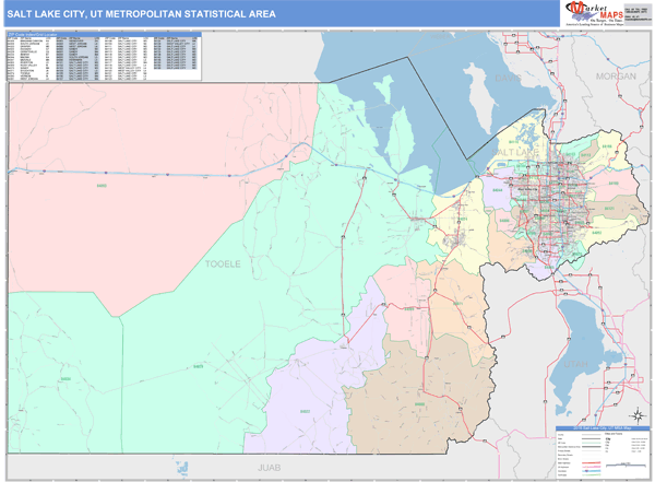 Salt Lake City, UT Metro Area Wall Map Color Cast Style by MarketMAPS