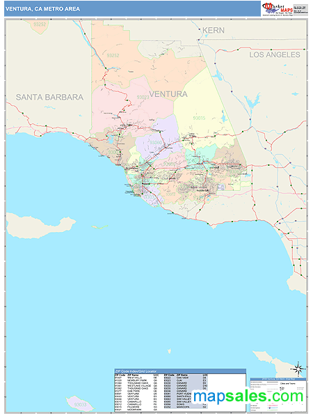 Ventura, CA Metro Area Wall Map Color Cast Style by MarketMAPS