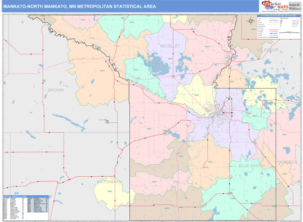 Mankato-North Mankato, MN Metro Area Wall Map Color Cast Style by ...
