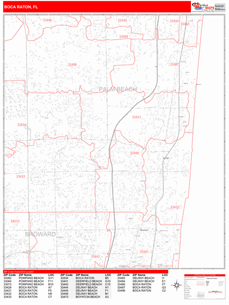 Boca Raton Florida Wall Map (Red Line Style) by MarketMAPS