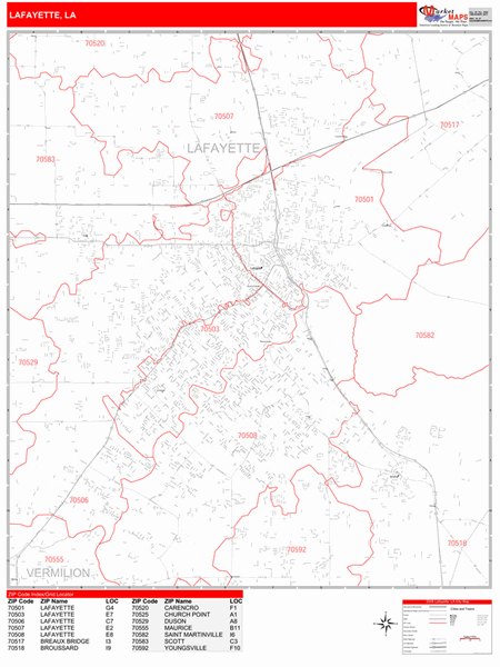 Lafayette Louisiana Zip Code Wall Map Red Line Style By MarketMAPS lafayette-louisiana-zip-code-wall-map-red-line-style-by-marketmaps