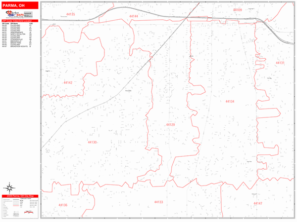 Parma Ohio Zip Code Wall Map (Red Line Style) by MarketMAPS